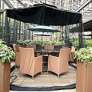 7.5-11ft Black Patio Umbrella Mosquito Netting, with Double Zipper Door, Polyester Mesh Net Screen Universal for Almost Outdoor Market Table Umbrellas & Cantilever Offset Hanging Umbrella w/Tilt