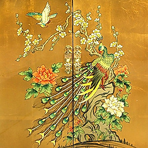Oriental Furniture 36" Gold Leaf Shoe Cabinet - Birds and Flowers