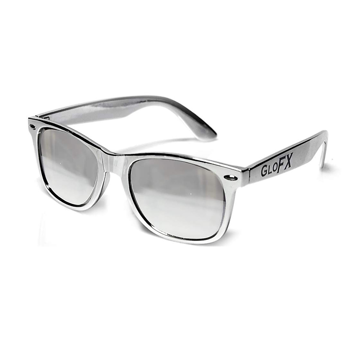 GloFX Chrome Diffraction Glasses – Silver Mirror - Rave Rainbow EDM Diffraction Chrome Silver