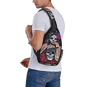 Fosgzif Crossbody Bag Sling Shoulder Backpack for Men Women Day of the Dead Sugar Skull Unisex Small Hiking Backpack Durable Hiking Daypack for Sport Casual Walking Biking Travel Cycling