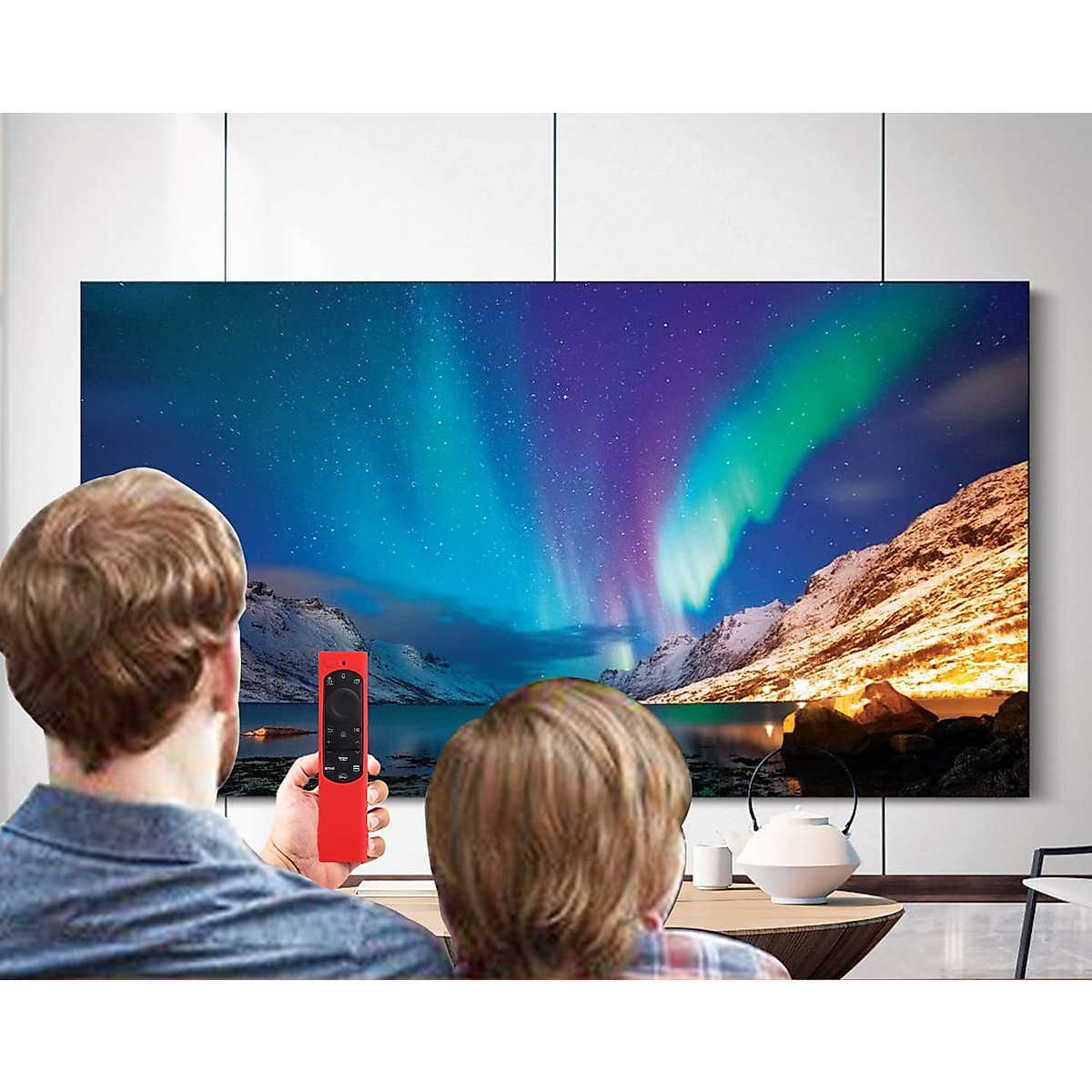 Compatible with Samsung Smart TV Remote 2022 BN59 Remote with Solar Panels Silicone Cover, Anti-Fall Shockproof Silicone Protective case with Lanyard（Luminous Green+Luminous Blue）