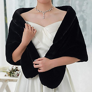 GORTIN Women's Fur Shawls Bride Wedding Faux Fur Wraps and Shawls Sleeveless Fur Stoles Fur Shrug with Brooch for Brides and Bridesmaids