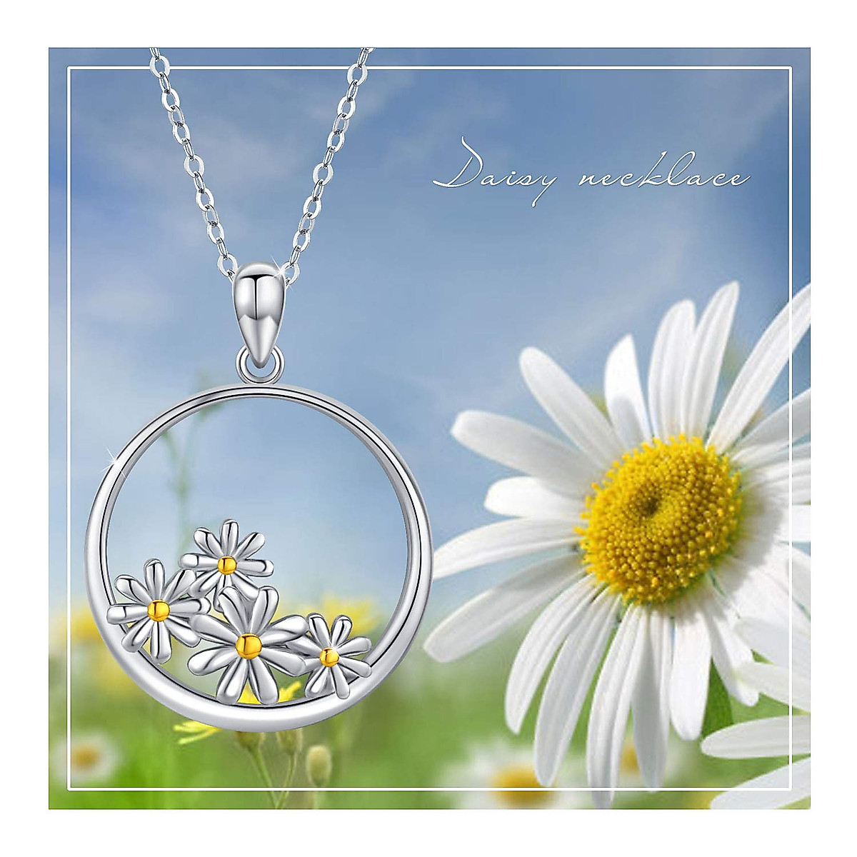 KINGWHYTE Valentines Day Gifts for Her Daisy Necklace Sterling Silver Daisy Pendant Necklaces Birthday Jewelry Gifts for Women