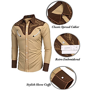 COOFANDY Mens Embroidered Cotton Floral Shirts Fashion Long Sleeve Casual Shirt