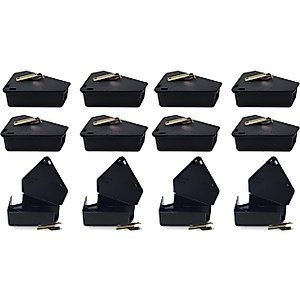Mouse Bait Station with Keys - Child and Pet Safe Tamper Resistant Corner Unit Mini Rodent Trap Bait Stations - Heavy Duty and Reusable for Home, Indoor Outdoor Use (6 Pack, 2 Keys - Black)