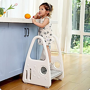 Toddler Step Stool, Kids Two Step Tower for Bathroom Sink, Toilet Potty Training, Kitchen Counter, Children Step Up Learning Helper with Safety Handles and Non-Slip Pads,Gray