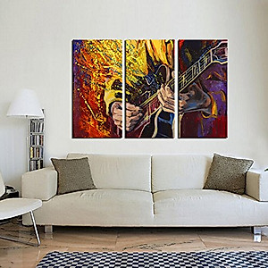 Kreative Arts Large 3 Panel Wall Art Painting Music Picture Jazz Guitar Oil Painting Printed On Canvas Stretched By Wooden frame For Living Room Decor 16x32inchx3pcs