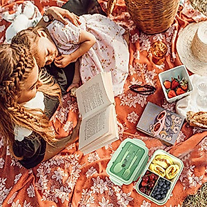 UPTRUST Bento Lunch container For Kids, Bento adult box With 3 Compartment. Leak-proof, Microwave safe, Dishwasher Safe, Freezer Safe,Meal Fruit Snack Packing Box(Spoon&Fork included) (Green)