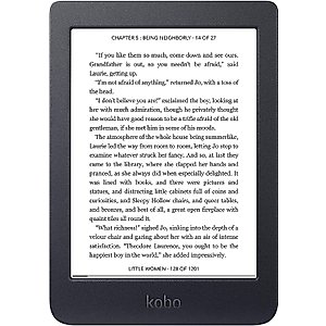 Kobo Nia | eReader | 6” Glare Free Touchscreen | Adjustable Brightness | Thin & Light | eBooks | WiFi | 8GB of Storage | Carta E Ink Technology | Black
