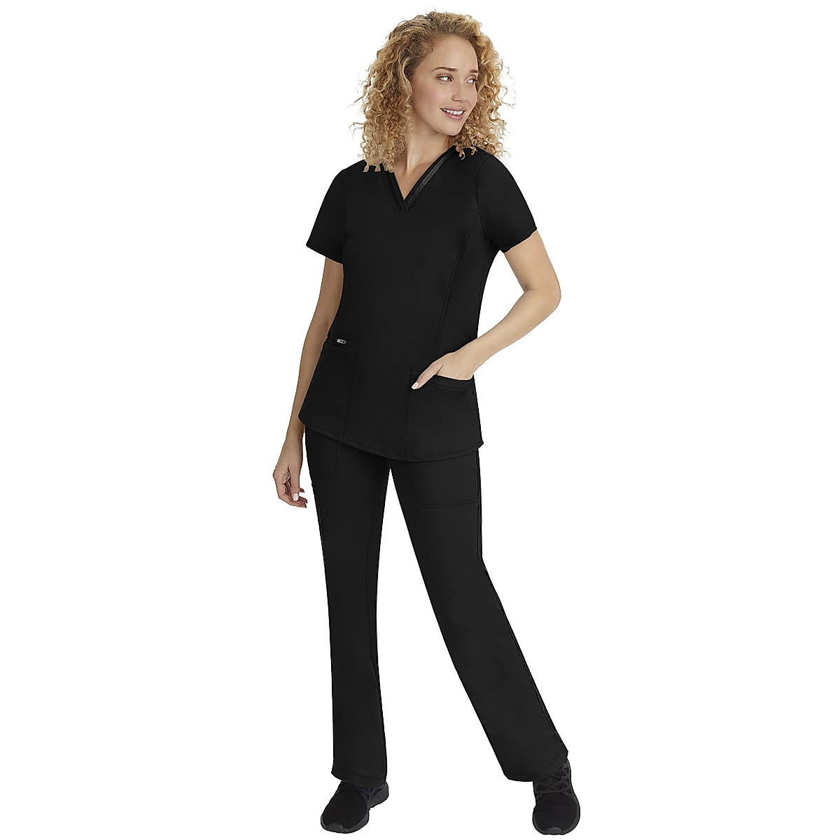 Healing Hands Scrub Top for Women with 3 Pockets and Easy Care, 2-Way Stretch Fabric Plus Size 2278, 5XL, Black