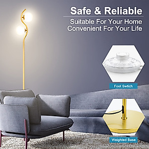 Lightdot 61IN Gold Floor Lamp, Globe Standing Lamp with 2PCS 3000K G9 Bulbs Soft Warm White Eye Care, Mid Century Modern Floor Lamp for Living Room Bedroom Home Decor