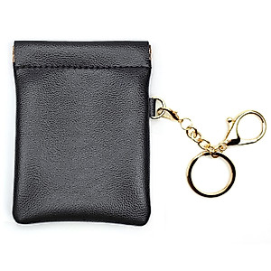 VOFOON Leather Squeeze Coin Purse with Keychain Small Change Holder Slim Wallet Pouch Card Holder For Women & Men (Black)