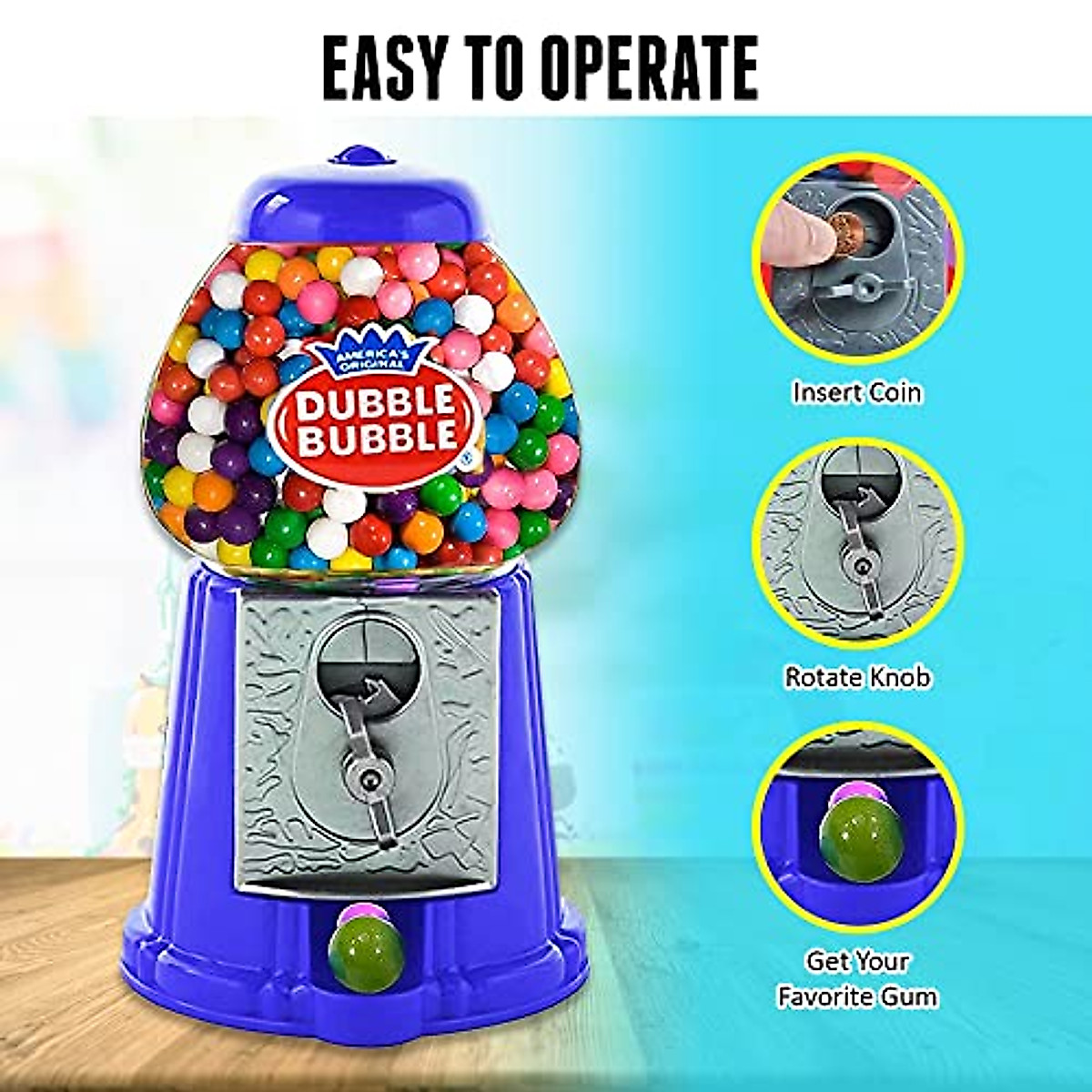 Gumball Machine for Kids 8.5" - Coin Operated Bubble Gum Machine and Toy Bank - Candy Machine Dispenser Includes 85 Gum Balls - Great Candy Dispenser Machine Gift Toys for Girls and Boys - 8.5" (Blue)