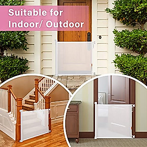 Retractable Baby Gate Extra Wide- 34” Tall Extends Up to 54” Wide Safety Mesh Stairs Gate for Kids or Pets Dogs Gate for Doorways/Banister/Hallways/Deck/Indoor/Outdoor -Wall Spacer Kit Included