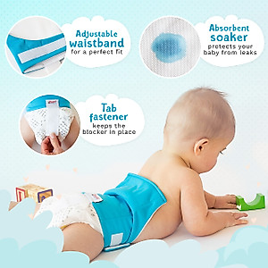 BABY BLOWOUT BLOCKER Diaper Extender - Blue, Size 1: 13-18 Inches Waist| Washable & Reusable Diaper Extension for Disposable Diapers and Cloth Diapers | Leakproof Diaper Cover to Catch Diaper Blowout