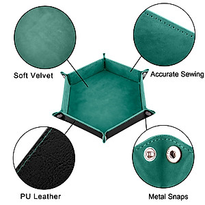 SIQUK 2 Pieces Dice Tray PU Leather Dice Trays Folding Hexagon Dice Holder Tray for Dice Games Like RPG, DND and Other Table Games (Cyan and Black)