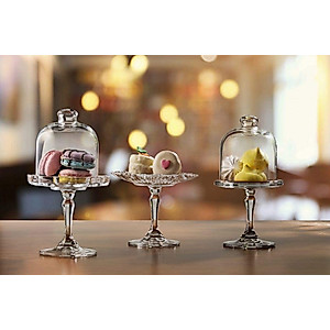 Mini Cake Stand Glass Mini Cupcake Display Plate with Dome Cover Pedestal Dessert Stand Holder for Wedding Birthday Party Supplies (Plain)