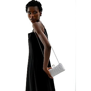 iWISH Womens Golden Glitter Clutch Purse Pleated Evening Bag for Bridal Wedding Party with Rhinestone Ring