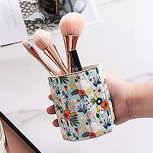 Jwest Pen Holder, Makeup Brush Holder Ceramic Shiny Gold Floral Pattern Pencil Cup for Girls Kids Women Durable Stand Desk Organizer Storage Gift for Office, Classroom, Home Mint Flowers