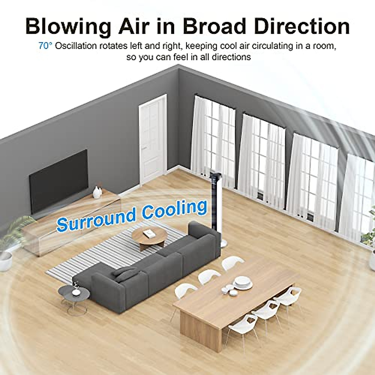 Uthfy 36" Oscillating Tower Fan with Remote, 15H Timer and Nightime Setting,Electric Cooling Quiet Tower Fan Standing Floor Bladeless Fan with LED Display,Portable for Bedroom,Office,Home (White)