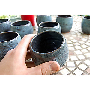Hand Thrown Pottery Stemless Wine Glass in Slate Blue Handmade in North Carolina