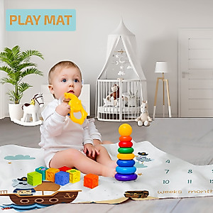 Baby Monthly Milestone Blanket for Baby Boy- Newborn Month Growth Chart Photo Blanket- Baby First Year Calendar- Great