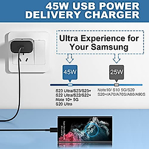 45W Samsung Super Fast Type C Charger with 10FT Android Phone Fast Charging Cable for Samsung Galaxy S23 Ultra/S23/S22 Ultra/S22/S21/S20, Note 10+ 5G/Note 20, Galaxy Tab S7/S8