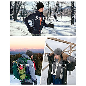 SATINIOR 6 Pieces Winter Warm Knit Beanie Hat Touchscreen Gloves Scarf Set Fleece Lining Skull Caps Neck Scarves, Black, Gray, One Size