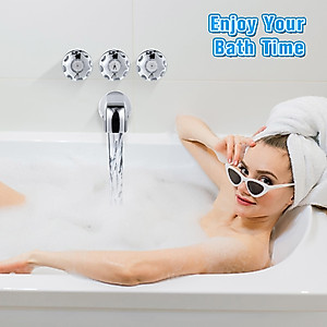 Enhon Faucet Handles, 3 Handle Tub Trim Set Compatible with Gerber Faucet Knob Handle Bathtub Shower Faucet Handle Remodel Trim Kit Include 1 Hot 1 Cold 1 Diverter, and 3 Adapters (16 Point Broach)