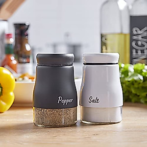 Salt and Pepper Shakers Set, Bivvclaz 5 Ounce Stainless Steel Salt and Pepper Dispenser with Glass Bottom, Cute Salt and Pepper Shakers for Modern Home Kitchen Decor, Easy Filling