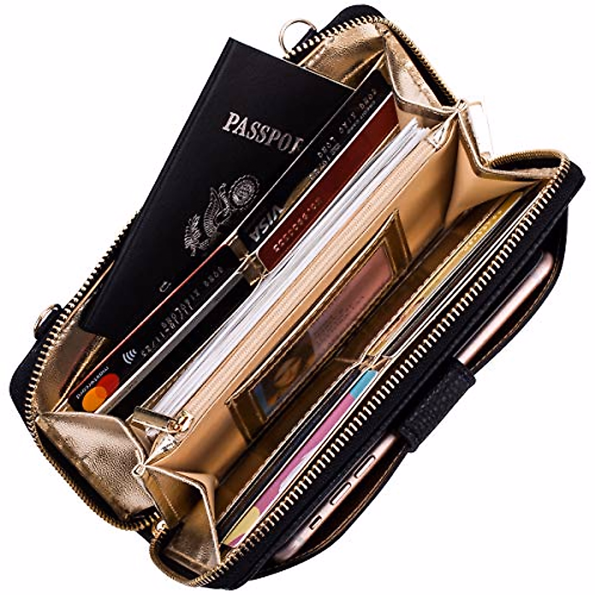 Womens Wristlet Wallet Crossbody Bag Cellphone Purse Handbag RFID Card Slots 2 Strap Wrist, Black, 8.3*4.3*1.4