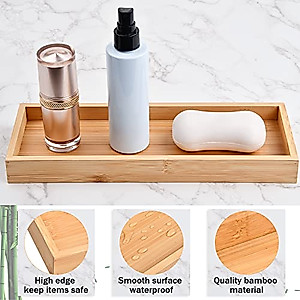 3 Pcs Bamboo Tea Serving Tray, Decorative Multi Use Bathroom Counter Tray with Edges Bamboo Vanity Tray for Dresser Counter Food Coffee Tea Snack Tissues Candles, 11 x 4 Inch
