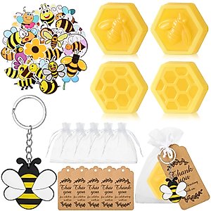 Dansib 50 Sets Baby Shower Bee Party Favors Honeycomb Bee Soap with Stickers Bee Keychain for Summer Party Bee Birthday Party Decorations Bridal Wedding Guests Return Gifts