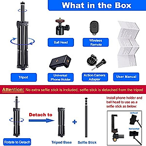 Selfie Stick Tripod, 62 inch Extendable Detachable Selfie Stick Tripod Stand with Remote for iPhone 14 13 12 Pro MAX Samsung Galaxy S23 S22 S21 Ultra