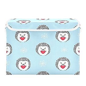 Krafig Cartoon Funny Animal Hedgehog Foldable Storage Box Large Cube Organizer Bins Containers Baskets with Lids Handles for Closet Organization, Shelves, Clothes, Toys