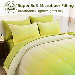 Drucon Girls Comforter Set Twin, 6 Pieces Bed in a Bag Gradient Yellow Comforter Soft Microfiber Bedding Set Twin Size(1 Comforter, 1 Flat Sheet, 1 Fitted Sheet, 1 Pillow sham, 2 Pillowcases)