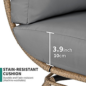 YITAHOME Egg Chair Wicker Outdoor Indoor, Oversized Lounger with 370lbs Capacity Large Egg Chairs with Stand Cushion Egg Basket Chair for Patio, Balcony, Bedroom - Grey