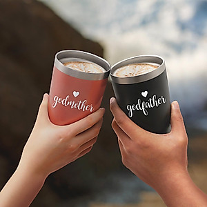 LiqCool Godparents Proposal Gift, Godmother & Godfather Insulated Tumbler Set with Keychain, Godparents Gift from Godchild, God Parents Presents for Mother's Day Baptism, 20oz Black & Rose Gold