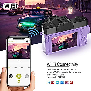 VJIANGER 4K Digital Camera 48MP Vlogging Camera for YouTube with 3.0’’ 180° Flip Screen, WiFi, 16X Digital Zoom, 52MM Wide Angle & Macro Lens, 2 Rechargeable Batteries, 32GB Micro SD Card(Purple31)