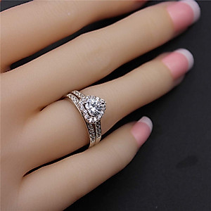 MABELLA His Hers 3 Pcs Stainless Steel Matching Band Women Heart Cut Sterling Silver Wedding Engagement Ring Set Women's Size 6 Men's Size 11