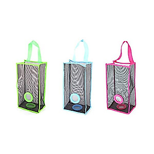 BESTonZON 2 Packs Plastic Bag Holder, Hanging Folding Mesh Garbage Bag Organizer Trash Bags Holder Recycling Containers Storage, Grocery Bag Holder Trash Bags Holder Organizer for Kitchen (Rosy)