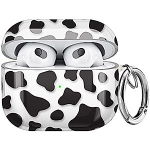 Maxjoy for AirPods 3 Case Cover, Clear AirPod 3rd Generation Case for Women Men Soft Protective iPod 3 Case with Keychain Designed for Apple Airpod 3rd gen Charging Case 2021, Cow Print