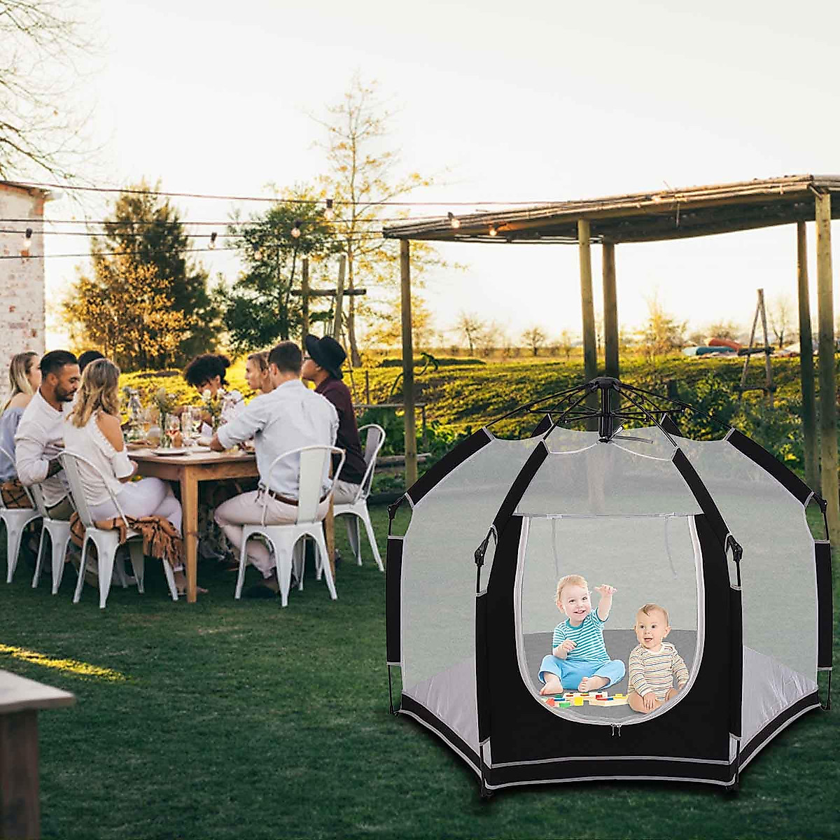 Baby Playpen, Extra Large Playard for Toddlers, 29+ sq. ft Space, Kids' Safety Playard & Activity Center, Large Ball Pit for Indoor & Outdoor, Portable Anti-Fall Playpen for Infants (Black)