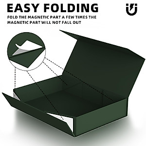 Gift Box with Lids, 11.5 x 8.5 x 2.3 In Magnetic Closure Collapsible Gift Boxes for wraps gifts of T-Shirts, Gloves, Scarves, Candy, Baby Clothes, Jewelry, Books, Comes with a Ribbon(Forest green)