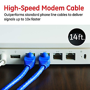 GE RJ11 High Speed Modem Cable, 14ft, 10x Faster than Standard Cable, Blue 35288