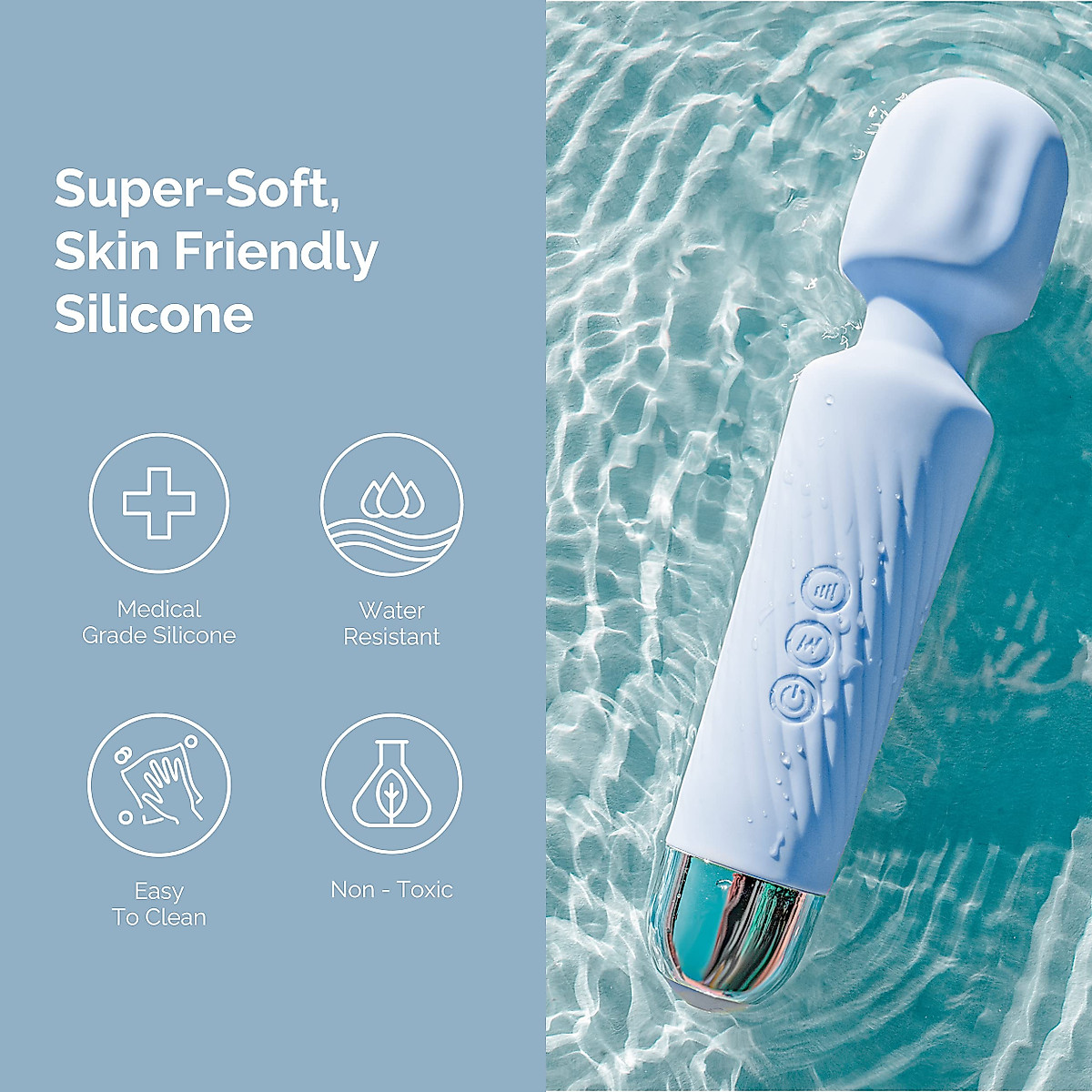 Ava Vibrator Wand Sex Toys [Clit Stimulator Vibrators] Vibrator for Woman | Sex Toy | 4+ Hr Battery | Gifts for Women | 20 Patterns & 8 Speeds of Pleasure | Quiet Adult Sex Toys -Standard - Blue