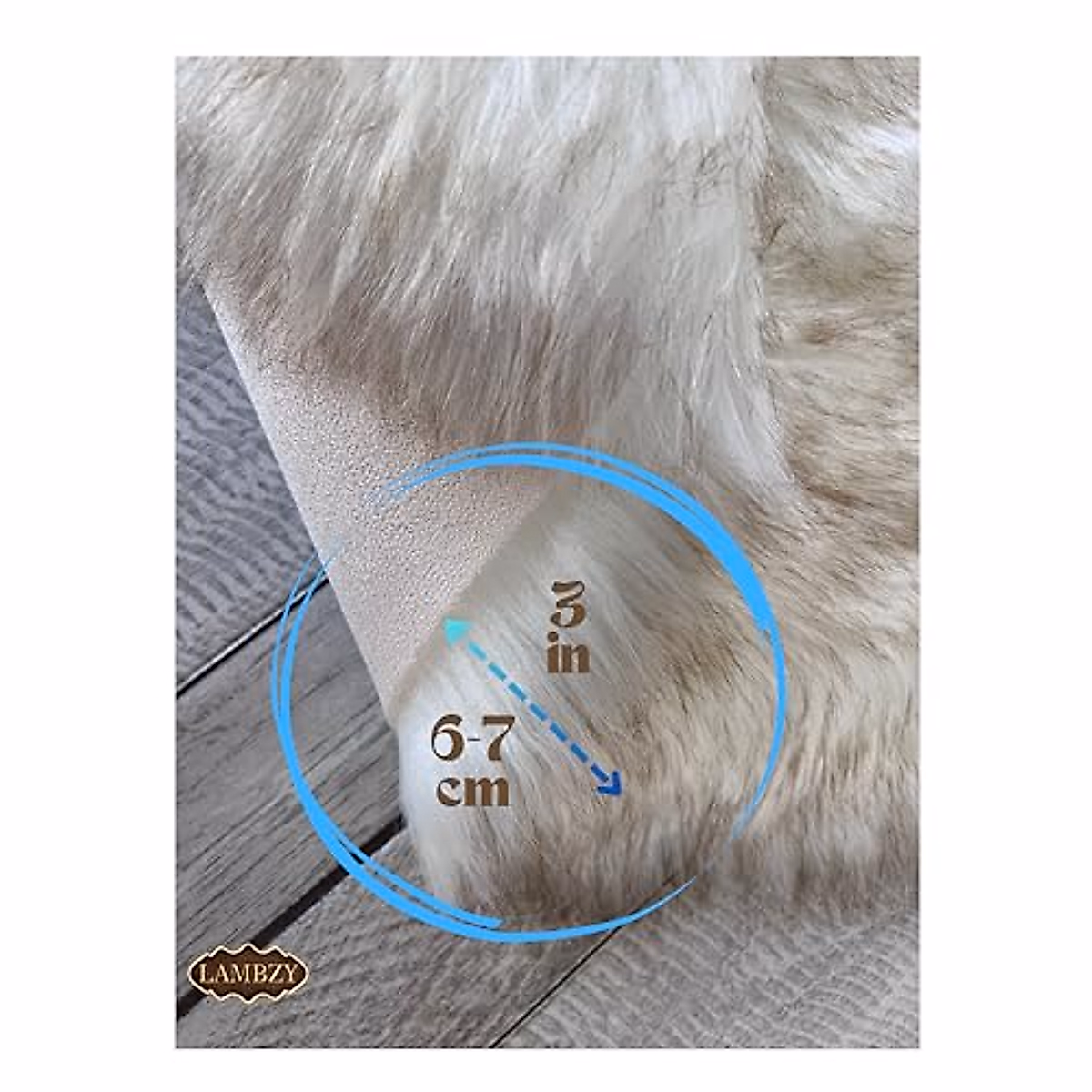 LAMBZY White Brown Tips Faux Fur Rug 3’6”x5’6” Bedroom Wool Rug Soft Hypoallergenic Carpet Large Silky Shag Area Rug Washable Rug Soft Furry Rug Luxury Rug for Home Decor Sofa Living Room Kids Room