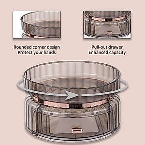 Cq acrylic 360 Rotating Makeup Organizer for Vanity,Bathroom Countertop Organizer Spinning Organizer with Drawer,Large Capacity Cosmetics Storage Box Skin Care Organizers for Bedroom Vanity Desk,Grey