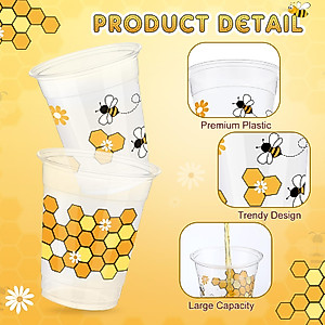 Sliner 50 Pcs Bee Party Plastic Cups with Straws 12 oz Clear Honey Bee Cups Disposable Bee Drinking Cups Bee Theme Party Favors for Home Kitchen Bee Birthday Baby Shower Party Supplies Decor
