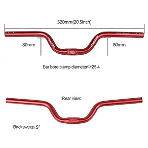 UPANBIKE 25.4mm Bike Handlebar Riser 80mm Aluminum Alloy 520mm Length for Fixed Gear Bike Road Bicycle(Red)